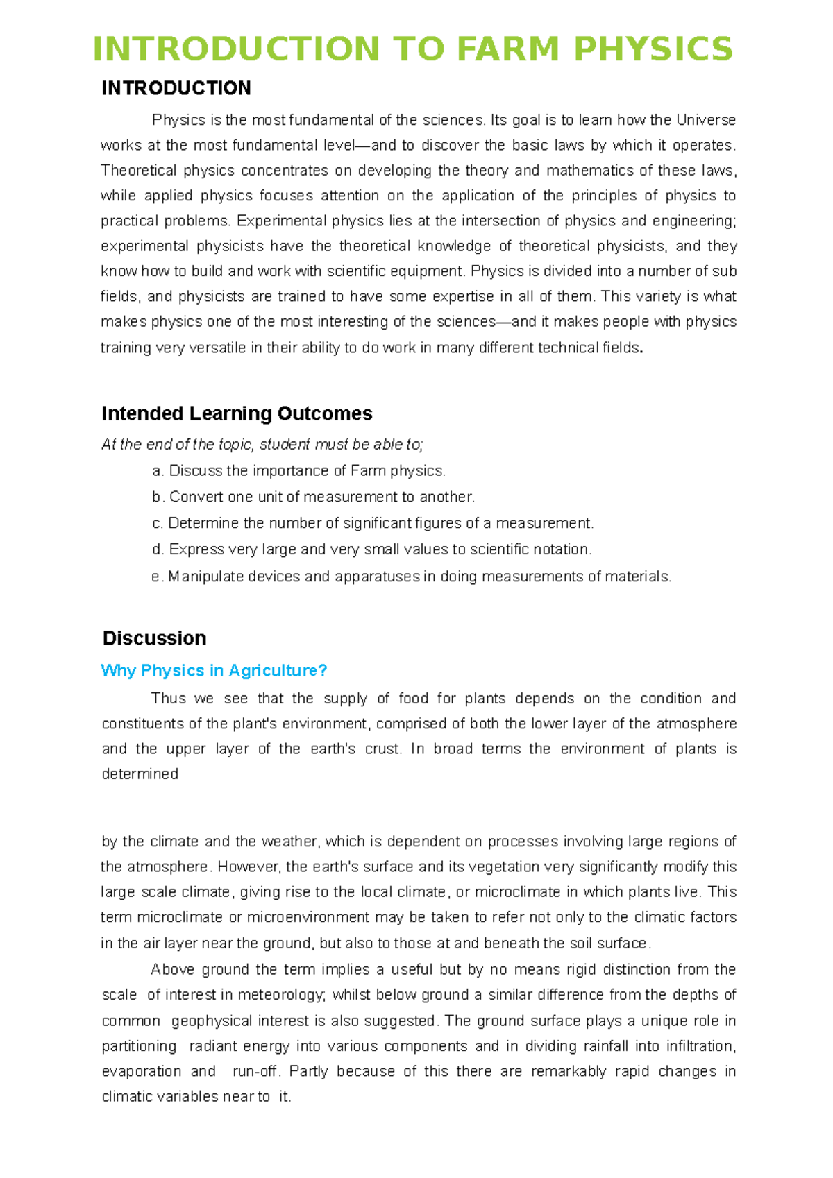 Chapter 1: Introduction to Farm Physics Concepts and Units - Studocu