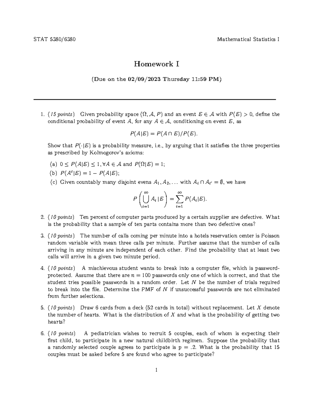 HW01 - Spring 2023 Solution - STAT 5380/6380 Mathematical Statistics I ...