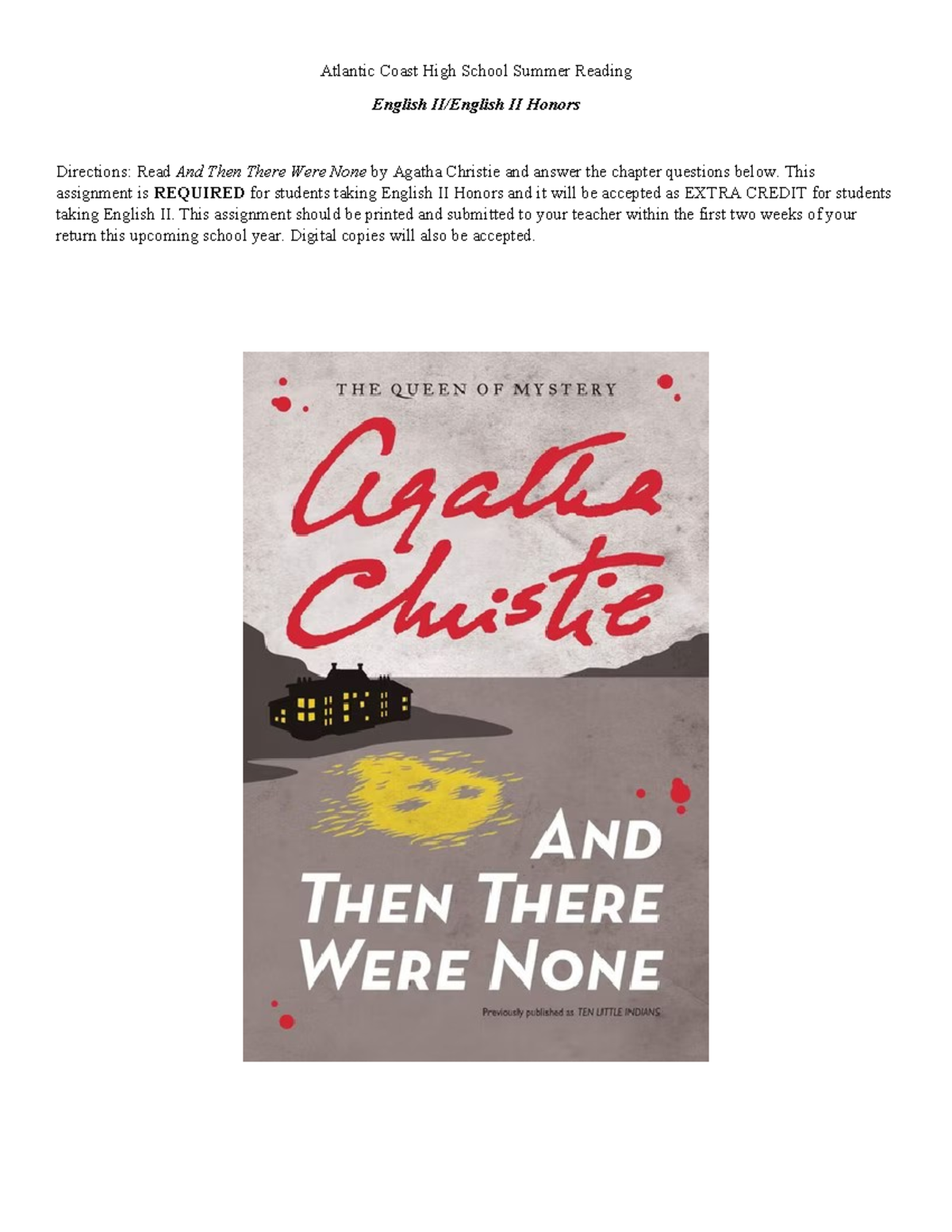 Summer Reading Assignment 2024-2025: And Then There Were None - ELA 10 ...
