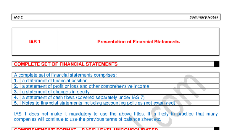 IAS 1 Summary Notes: Presentation of Financial Statements Explained ...
