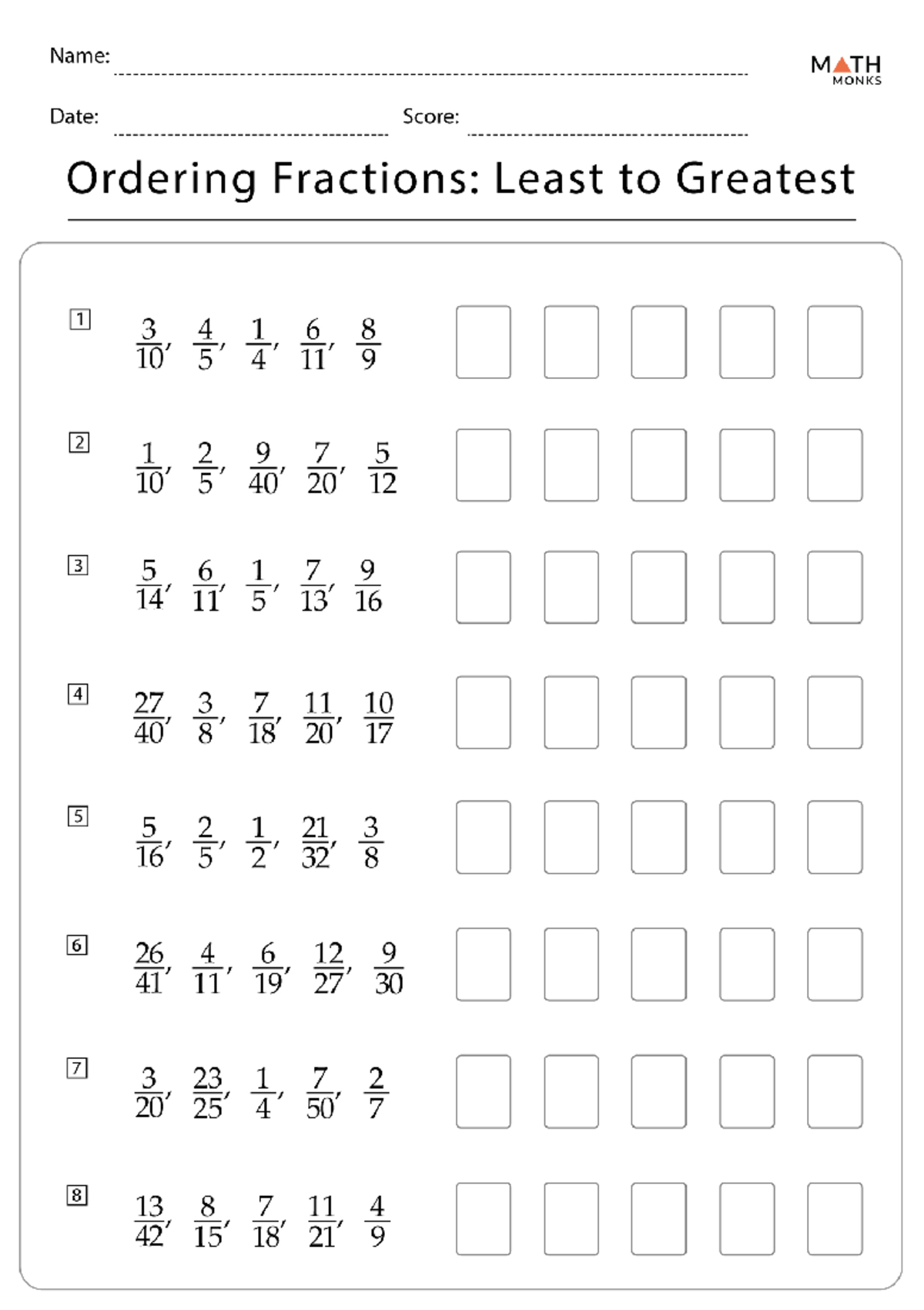 Ordering Fractions from Least to Greatest Worksheet with Answers - Studocu