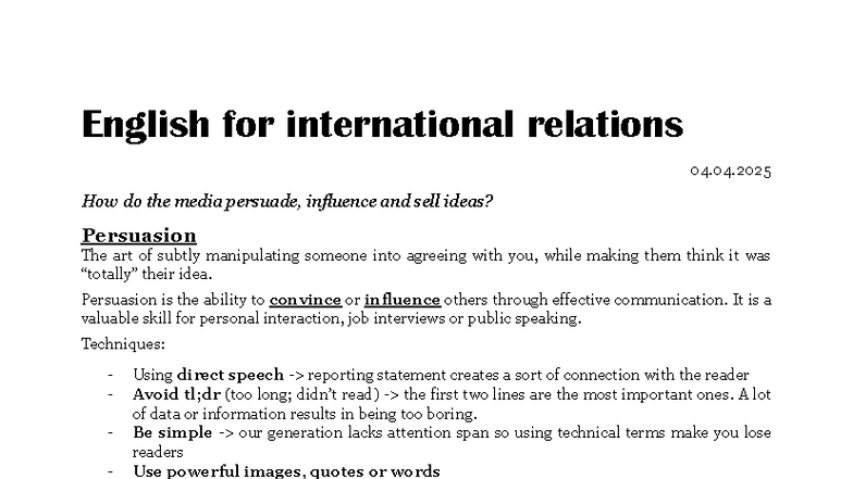 English for International Relations: Media Persuasion Techniques and ...