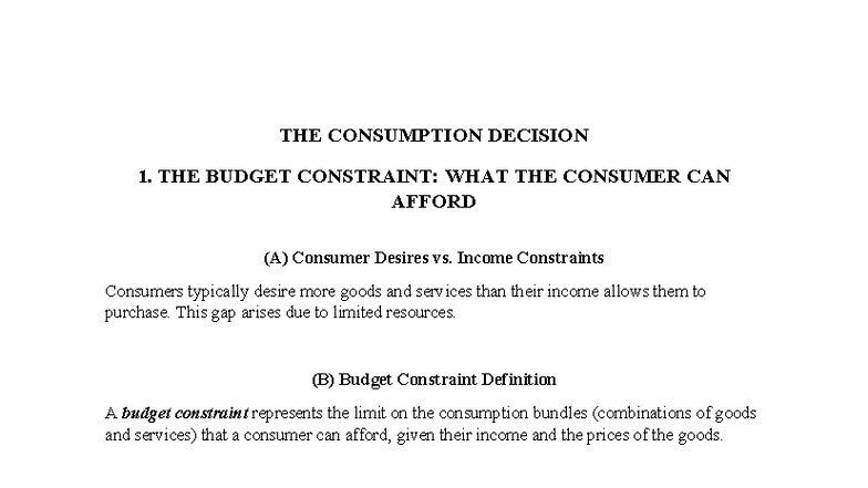ECON 101: The Consumption Decision - Budget Constraints & Preferences ...