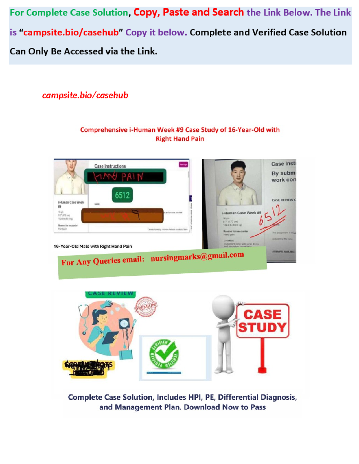 iHuman Week 9 Case Study: 16-Year-Old Male with Right Hand Pain - Studocu