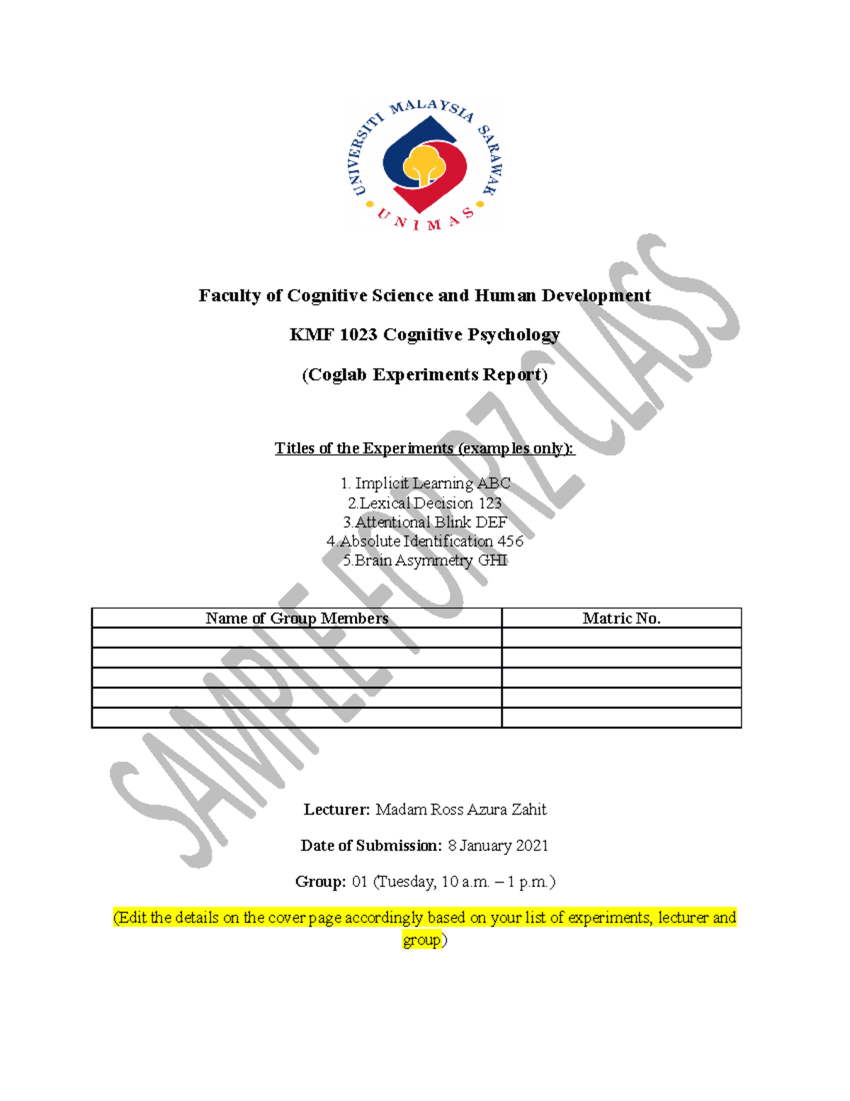 Coglab Report template - Faculty of Cognitive Science and Human ...