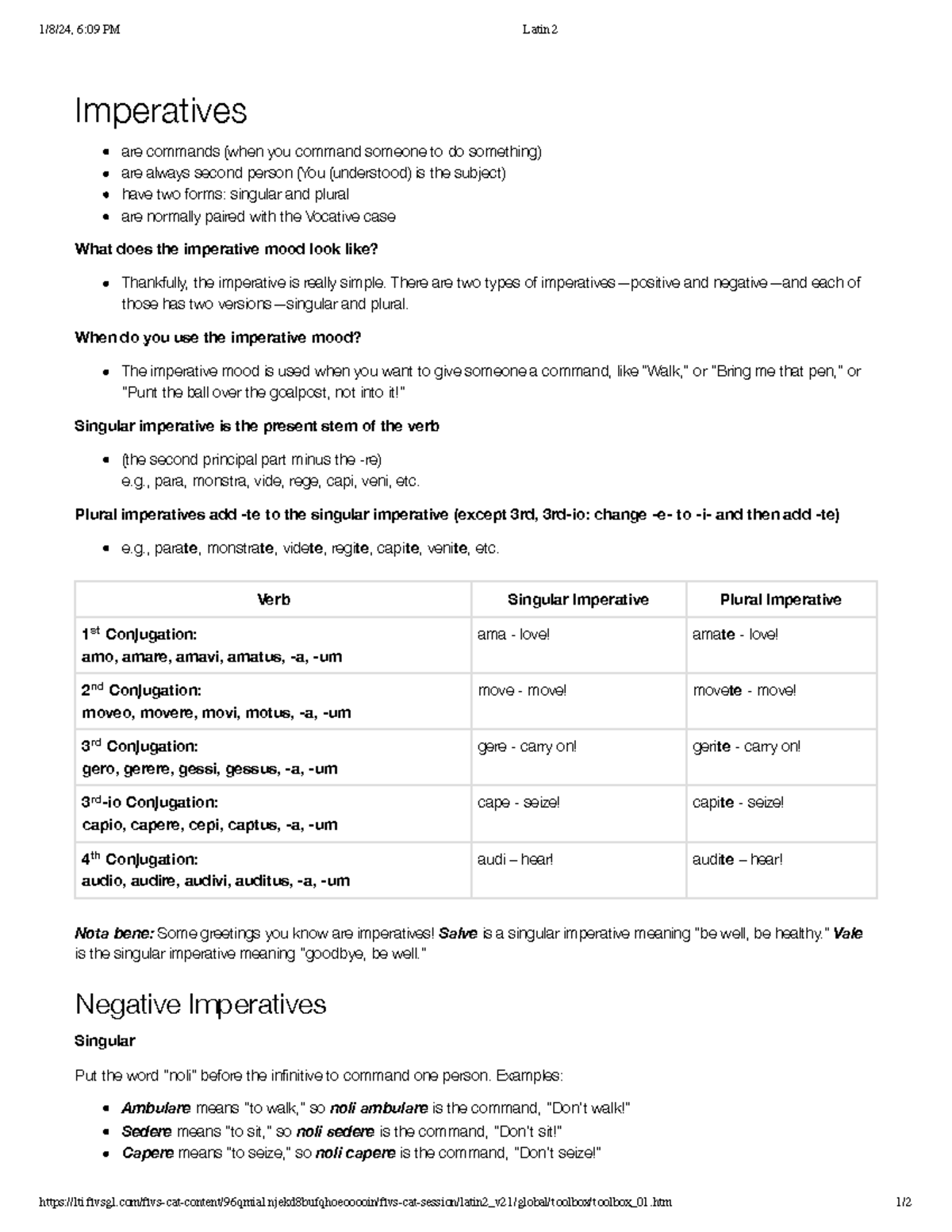 Latin 2: Imperatives and Their Forms - Extra 3 Notes - Studocu