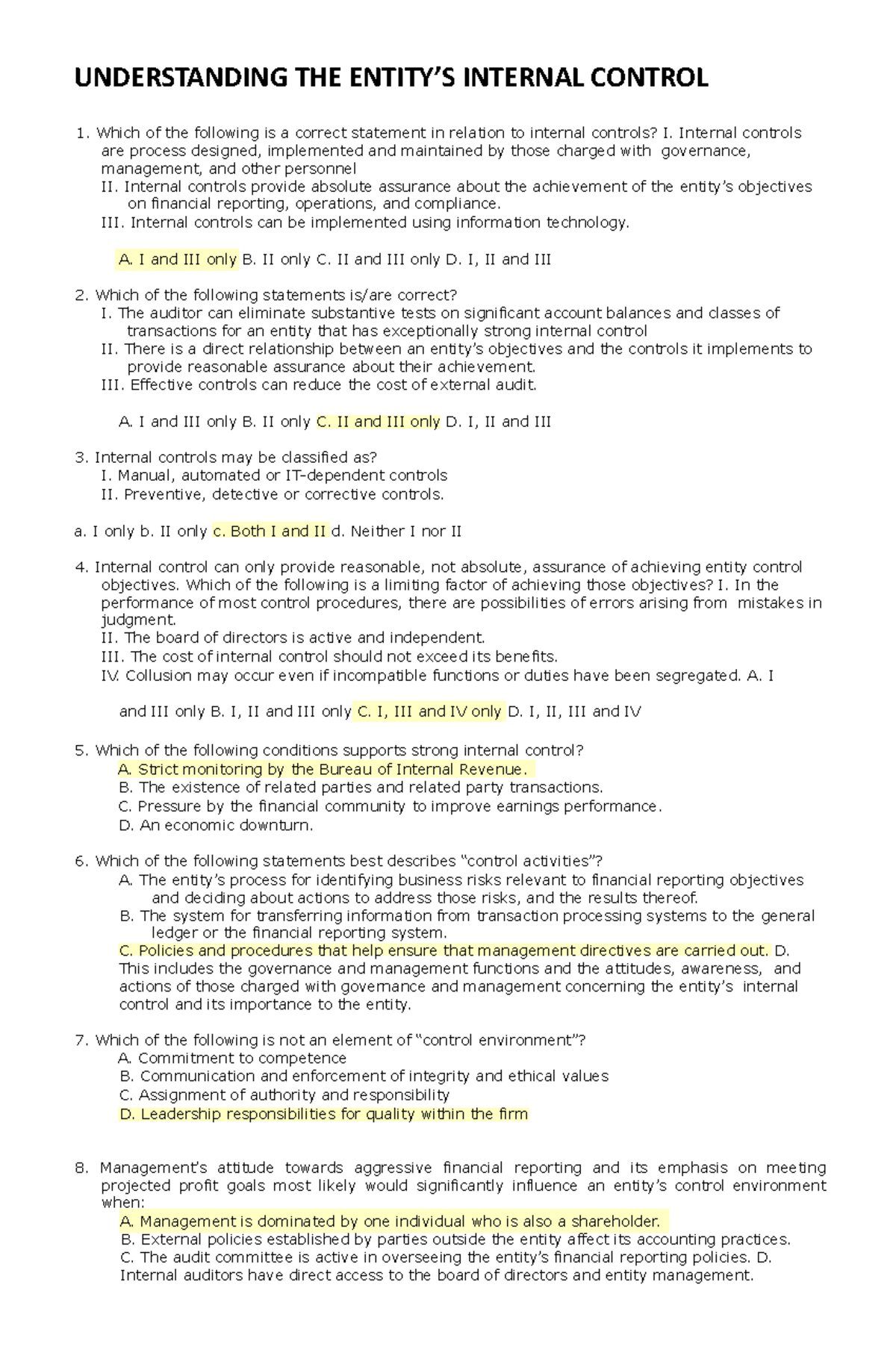Chapter 9: Insights into Entity's Internal Control Mechanisms - Studocu