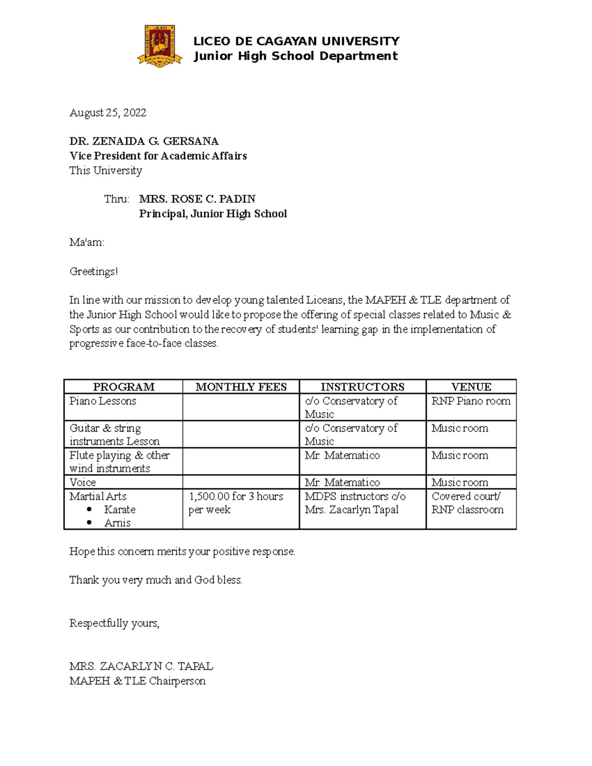 Request letter for special class Edited - LICEO DE CAGAYAN UNIVERSITY ...