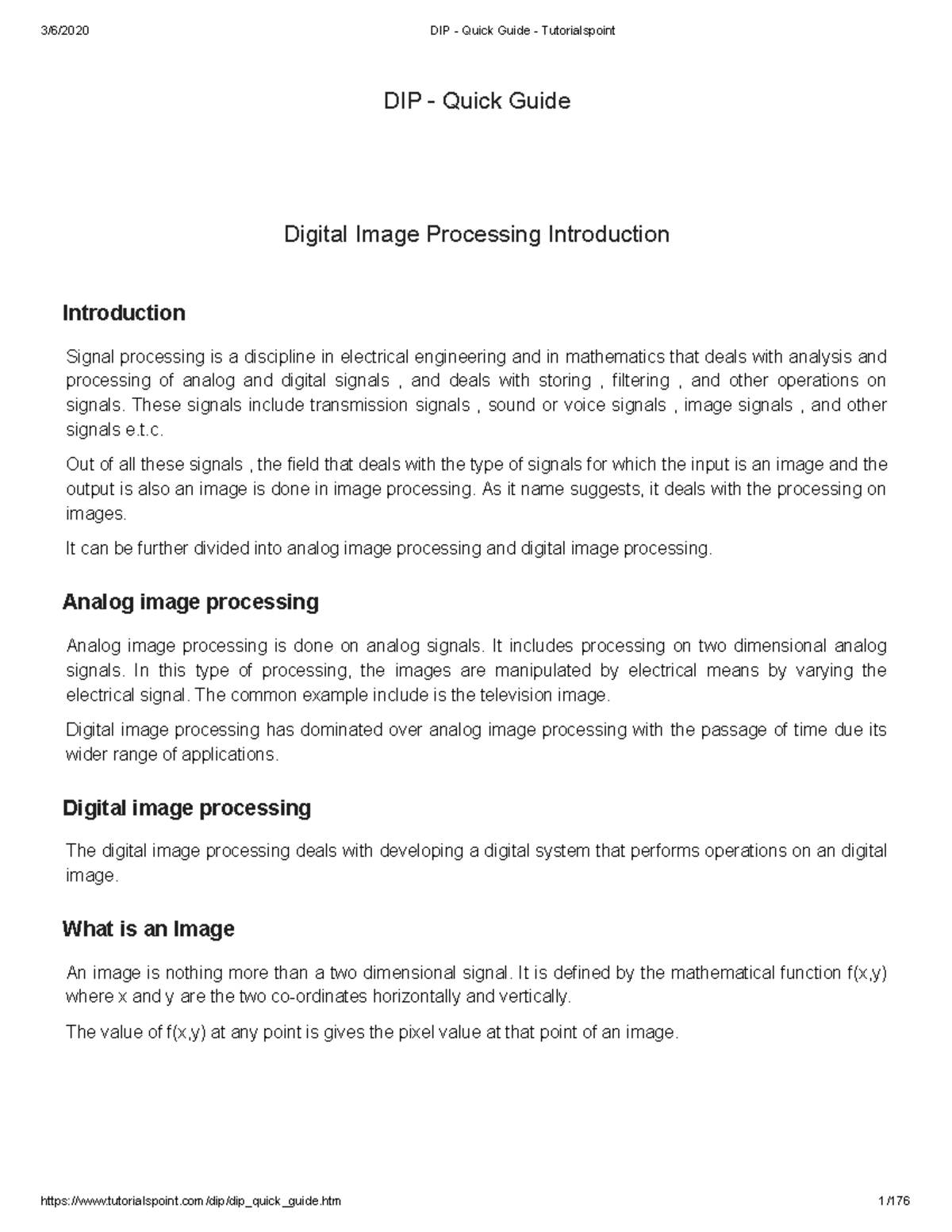 Dip 101 Quick Guide To Digital Image Processing Fundamentals Studocu