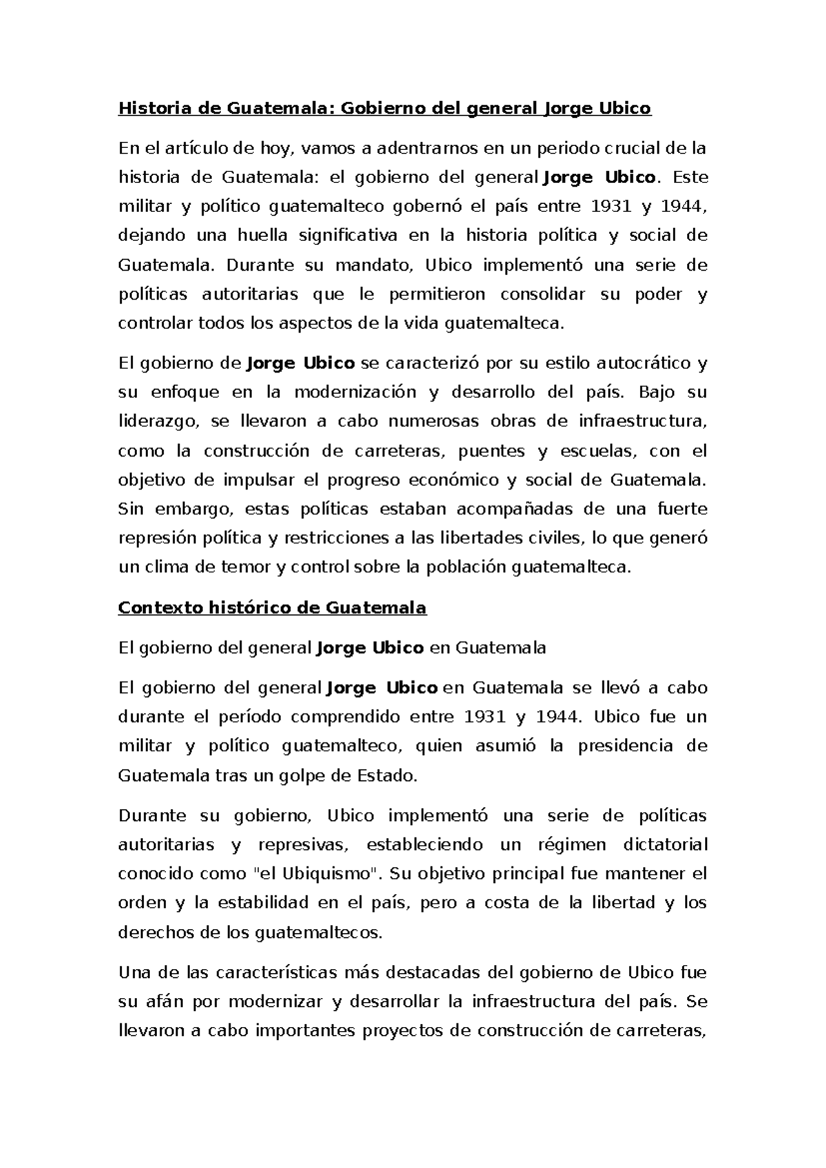 Historia y legado del gobierno de Jorge Ubico en Guatemala (1931-44 ...