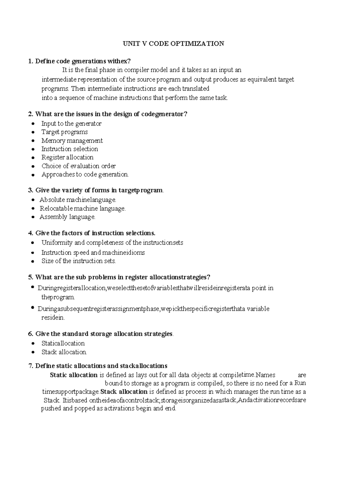Unit V - Code Optimization Notes (CS101) - Studocu
