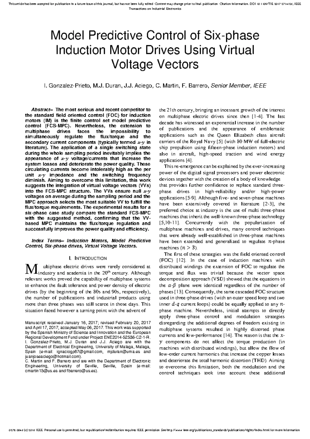 Model Predictive Control of Induction Motors with Virtual Voltage ...