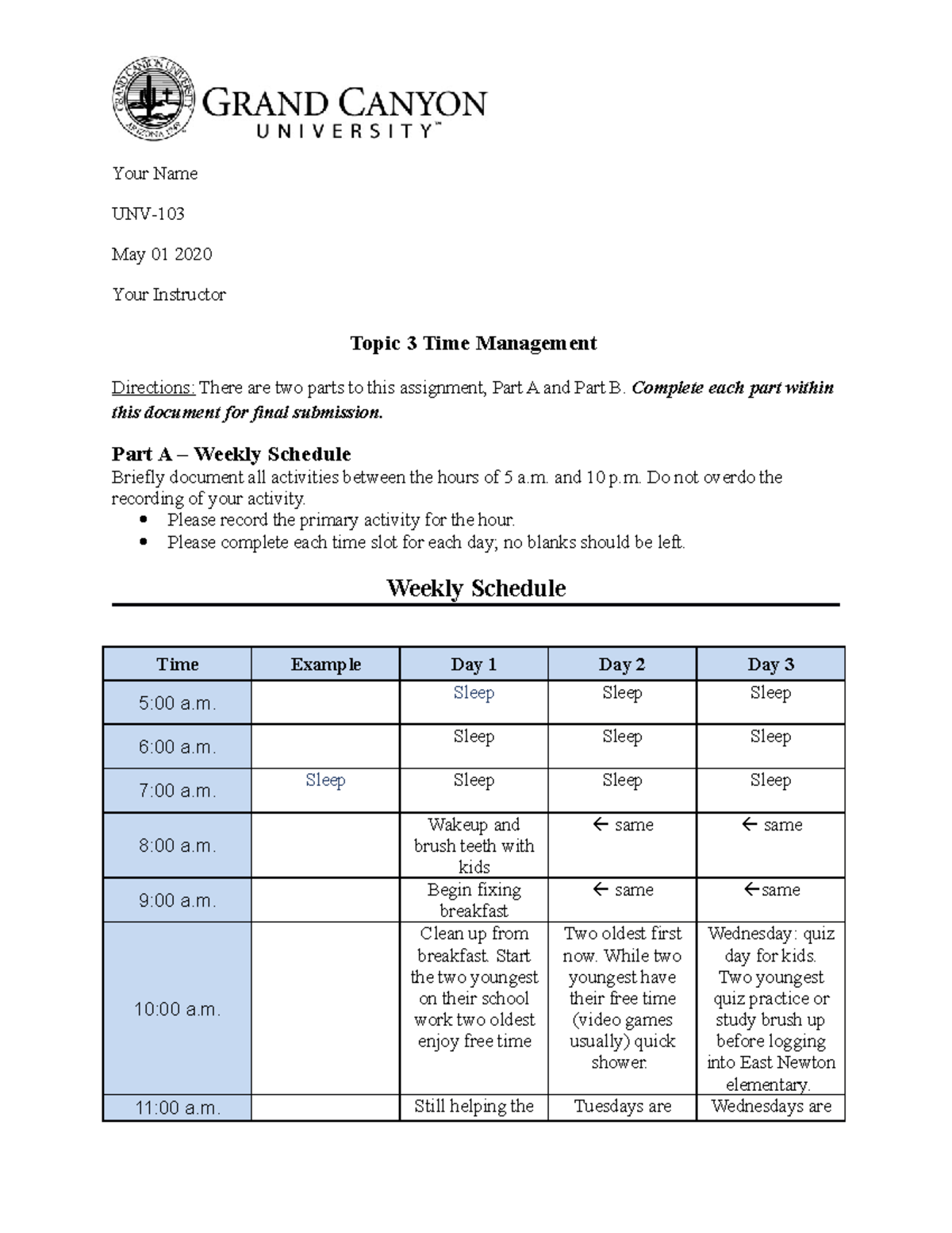 UNV- WEEK 3 Assignment 2: Time Management & Weekly Schedule Analysis ...