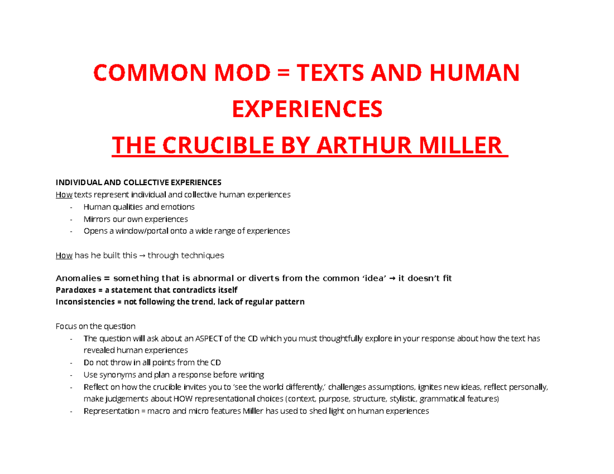 The Crucible Notes by E. Thompson - COMMON MOD = TEXTS AND HUMAN ...