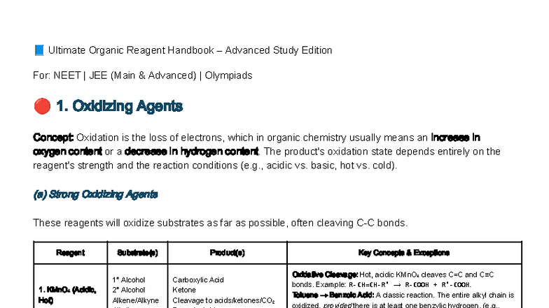 Ultimate Organic Reagent Handbook: NEET JEE Advanced Study Guide - Studocu