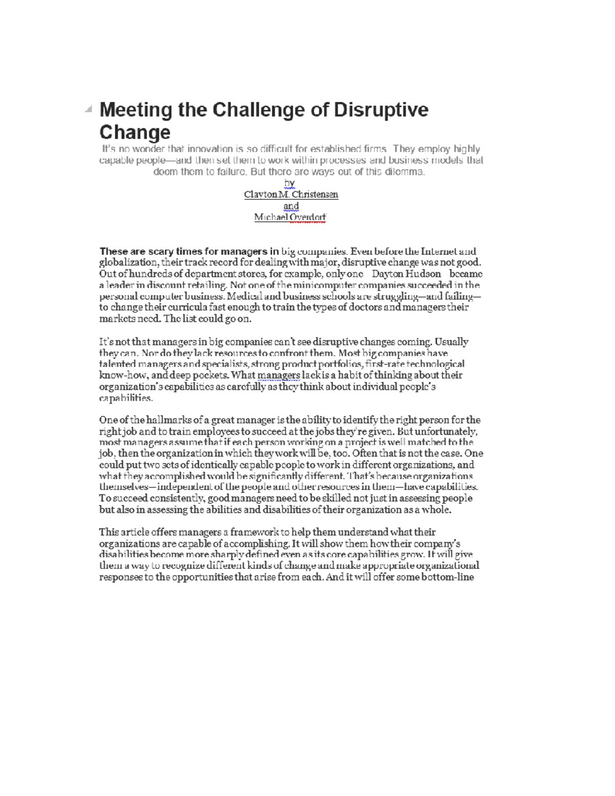 Meeting the Challenge of Disruptive Change - IT Activity 1 Lecture ...