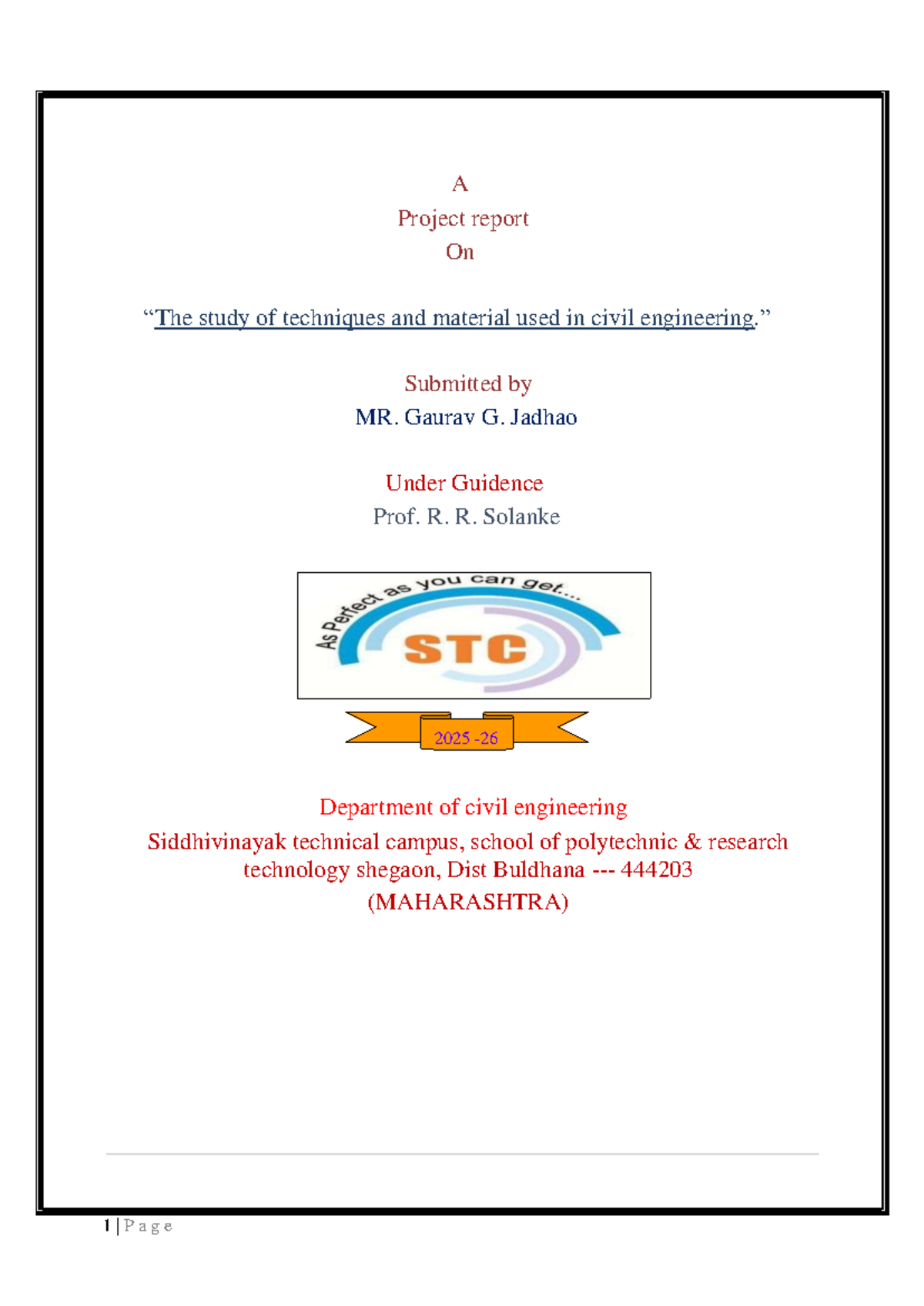 Project Report on Techniques & Materials in Civil Engg (CE 2025-26 ...