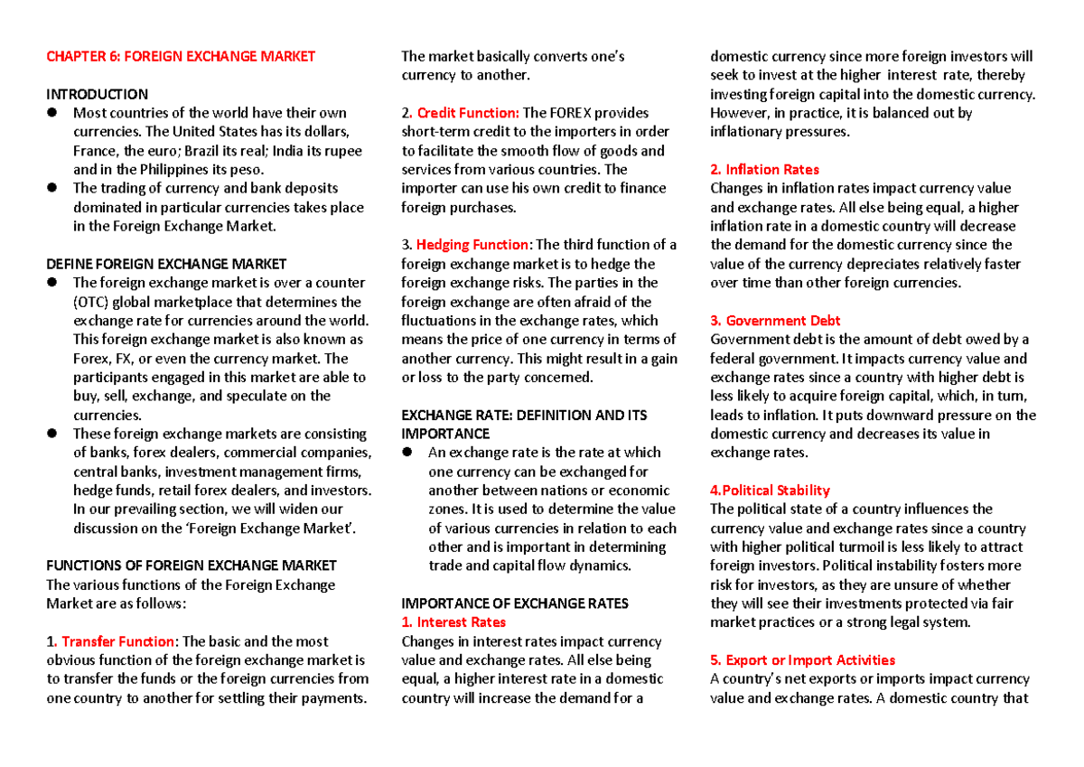 Chapter 6: Introduction to the foreign exchange market (Forex) - Studocu