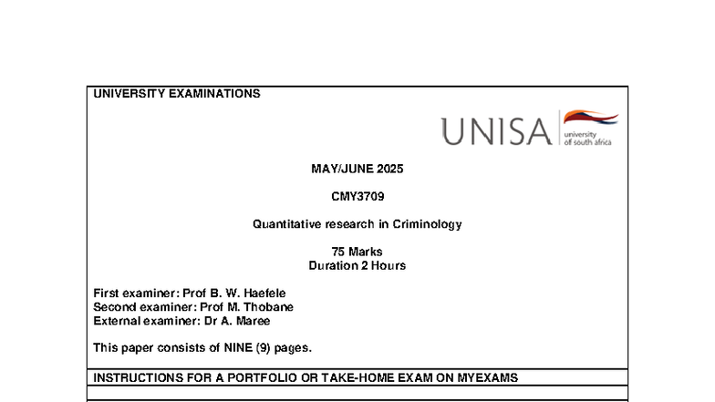 CMY3709 Final Exam Paper: Quantitative Research in Criminology 2025 ...