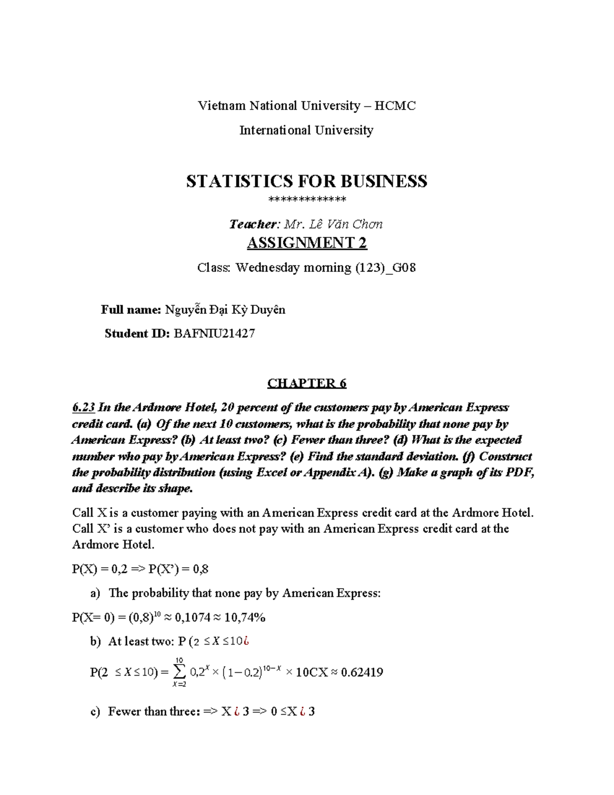 Assignment 2 - Statistics for Business (STAT 123)_G - Studocu