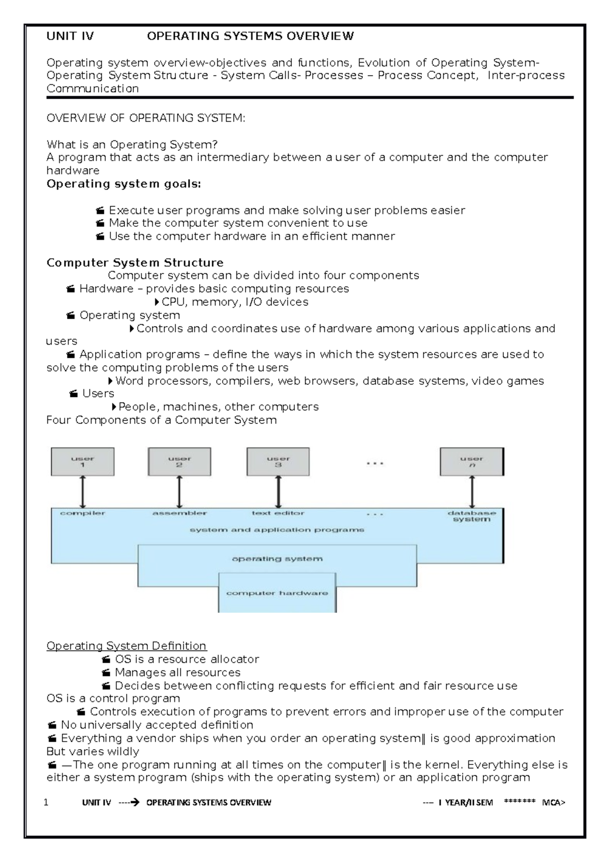 UNIT IV - Operating Systems Overview for BX4003 (Bridge Course) - Studocu