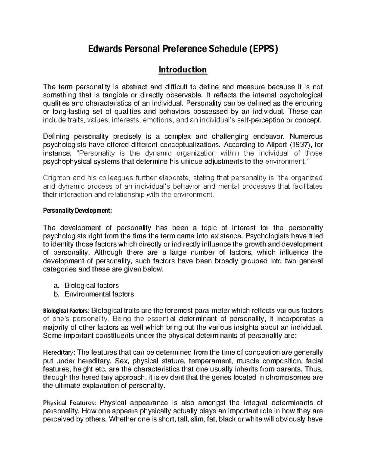 EPPS Test: Understanding Personality Through the Edwards Preference ...