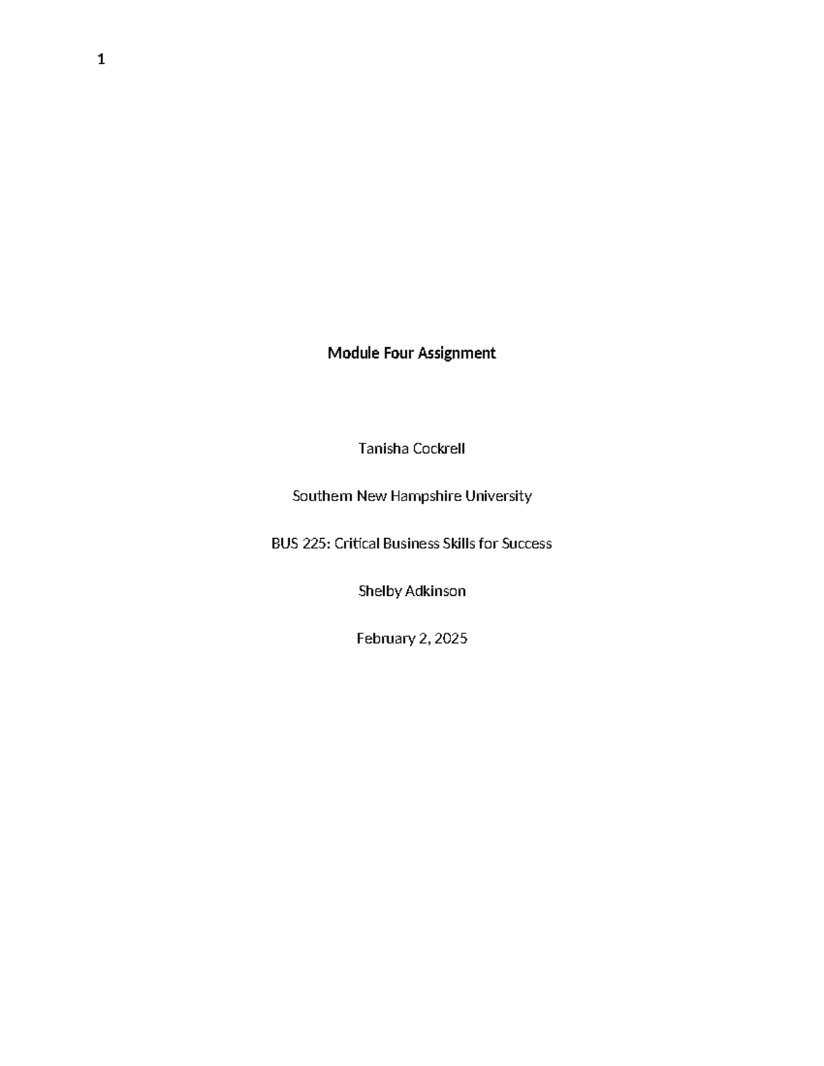 Bus225 Module Four Assignment Module Four Assignment Tanisha Cockrell