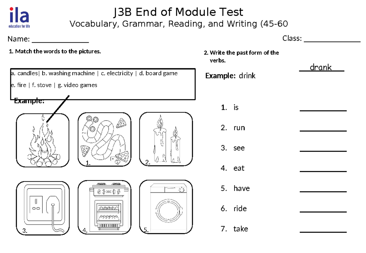 J3B End of Module Test: Vocabulary, Grammar, Reading, Writing - Studocu
