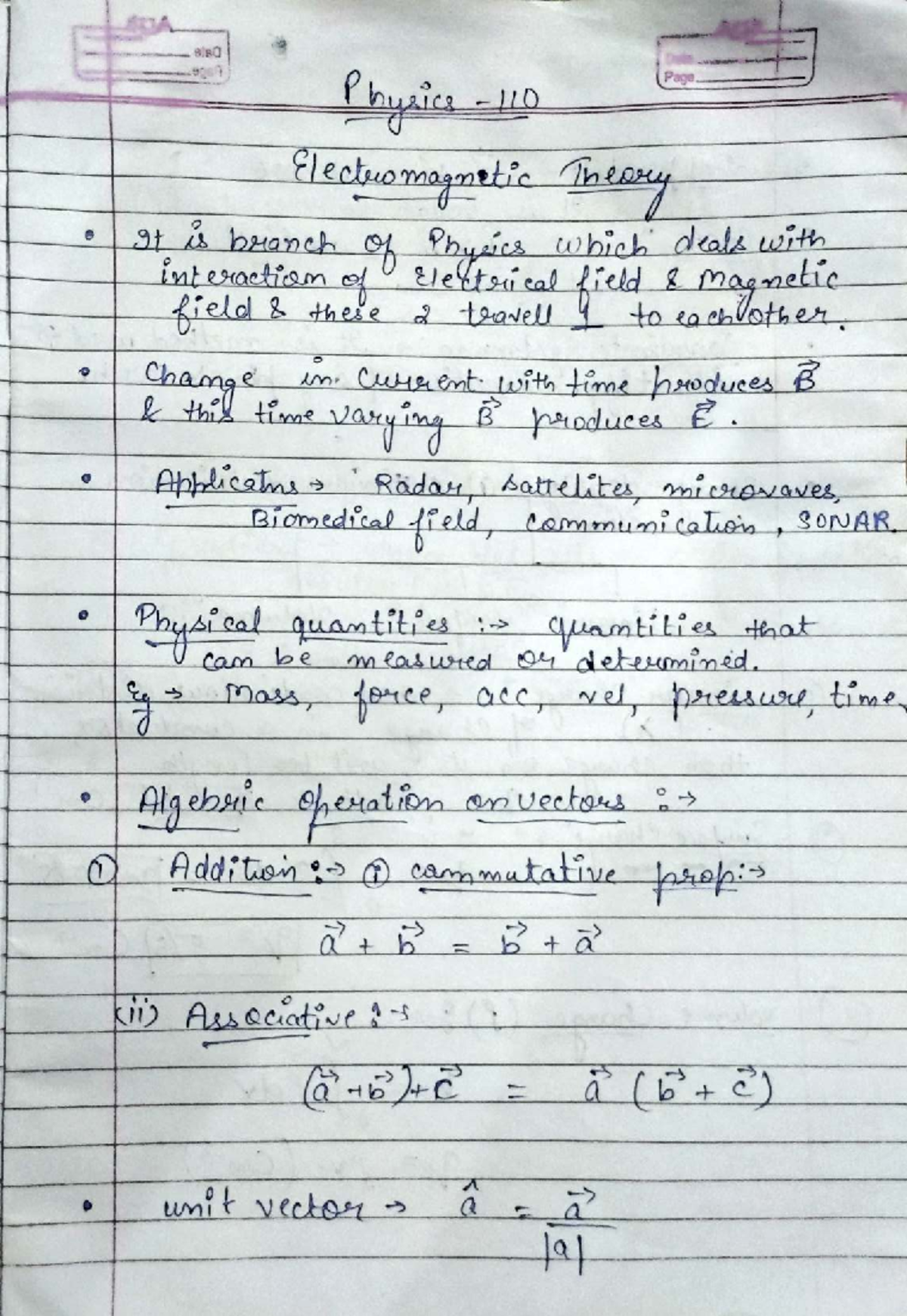 Physics 110: Electromagnetic Theory Notes and Key Concepts - Studocu