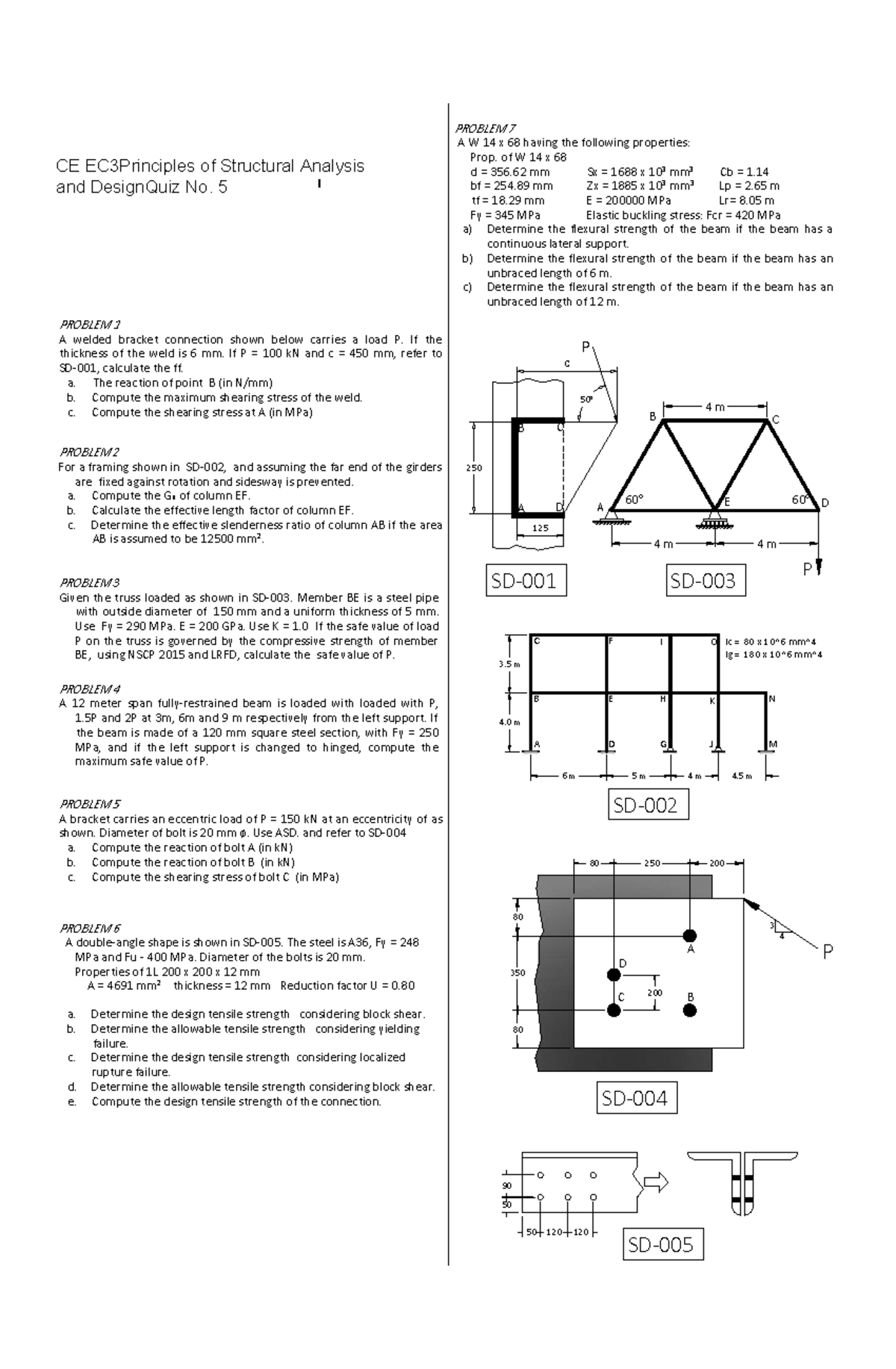 CE EC3 Quiz No. 5: Steel Design Problems and Solutions - Studocu
