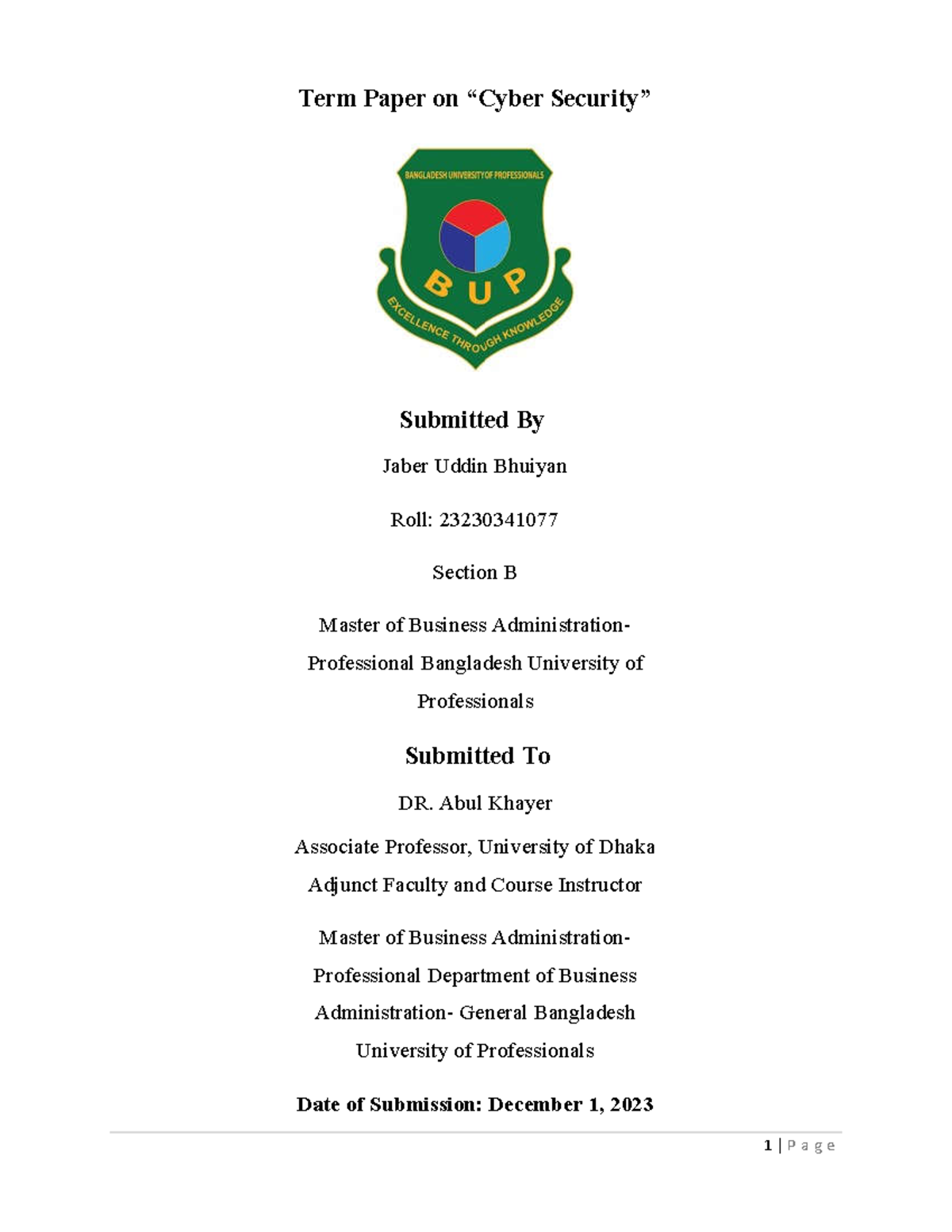 ITBV - Term Paper on Cyber Security: Key Findings and Insights - Studocu