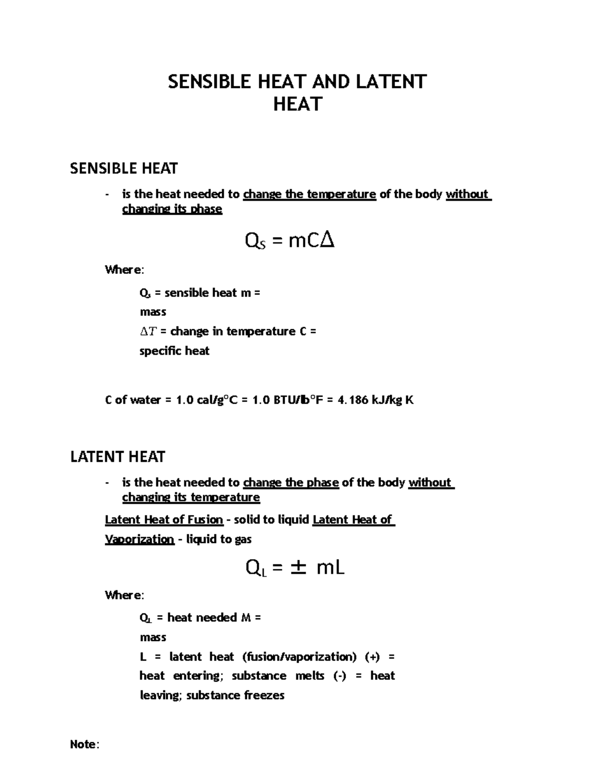 Thermodynamic Properties: Sensible & Latent Heat, HHV vs LHV - Studocu
