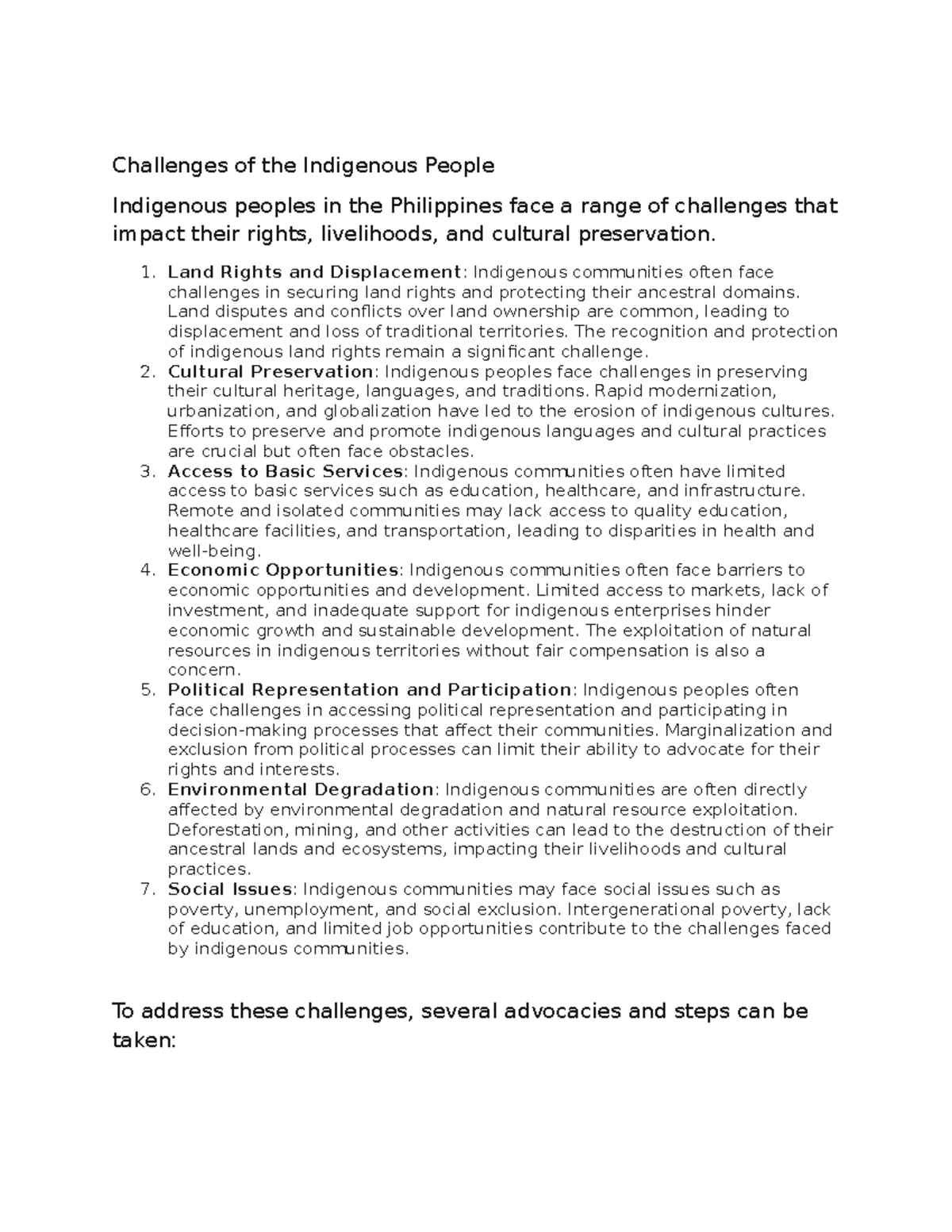 Challenges Faced by Indigenous Peoples in the Philippines - Studocu
