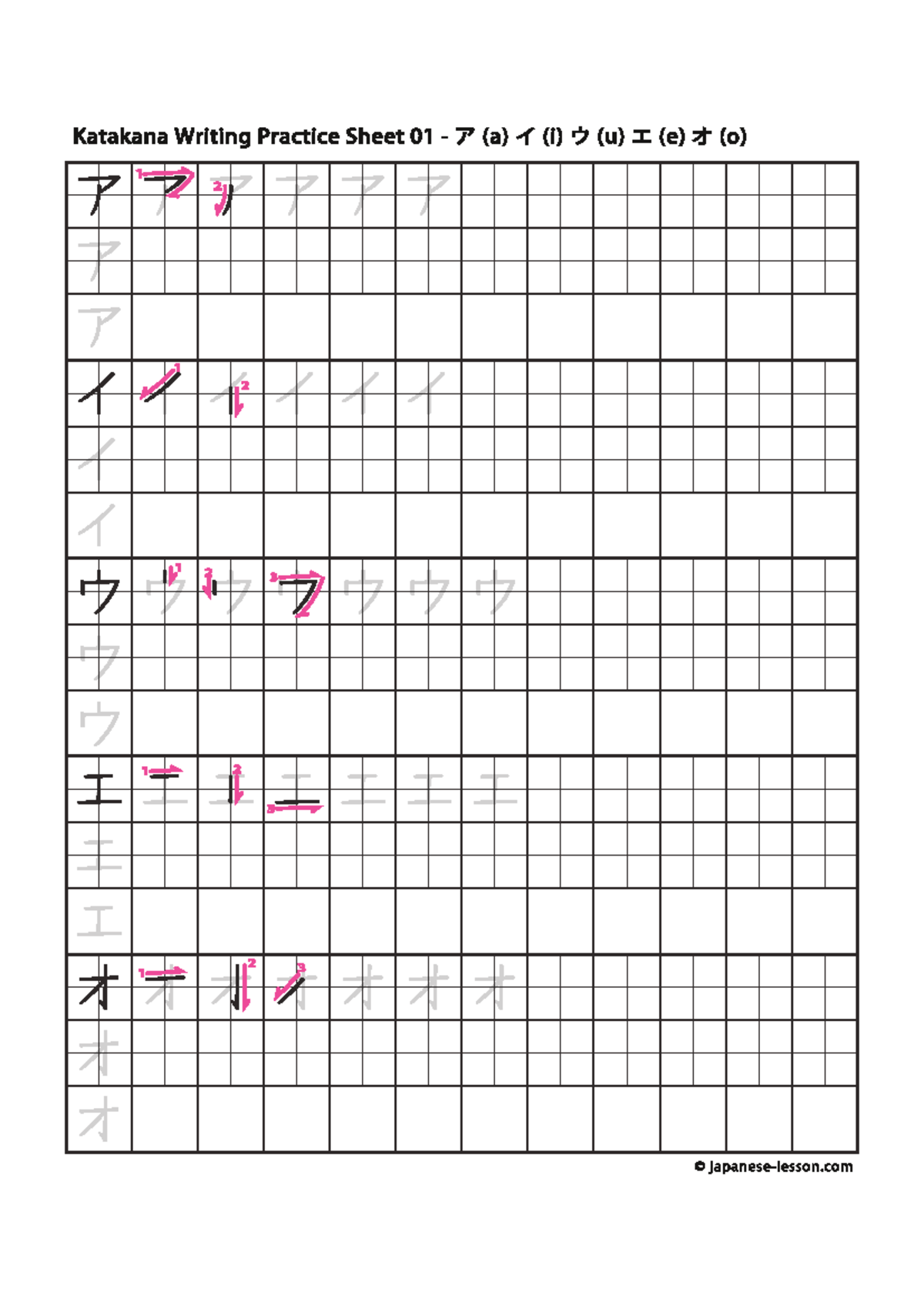 Katakana Writing Practice Sheets - PRT777 - Studocu