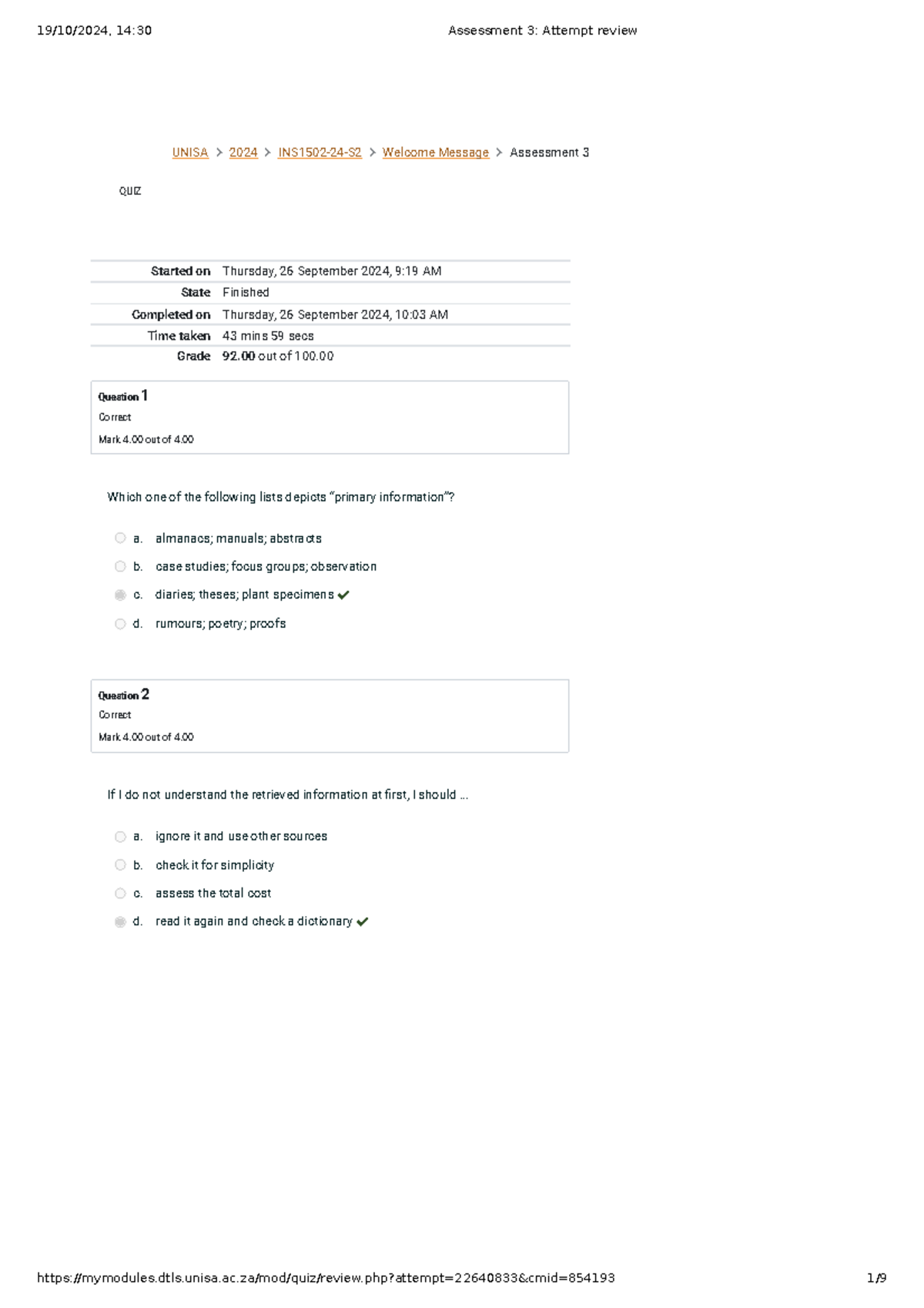 INS1502 Assessment 3 Attempt Summary and Review Report - Studocu