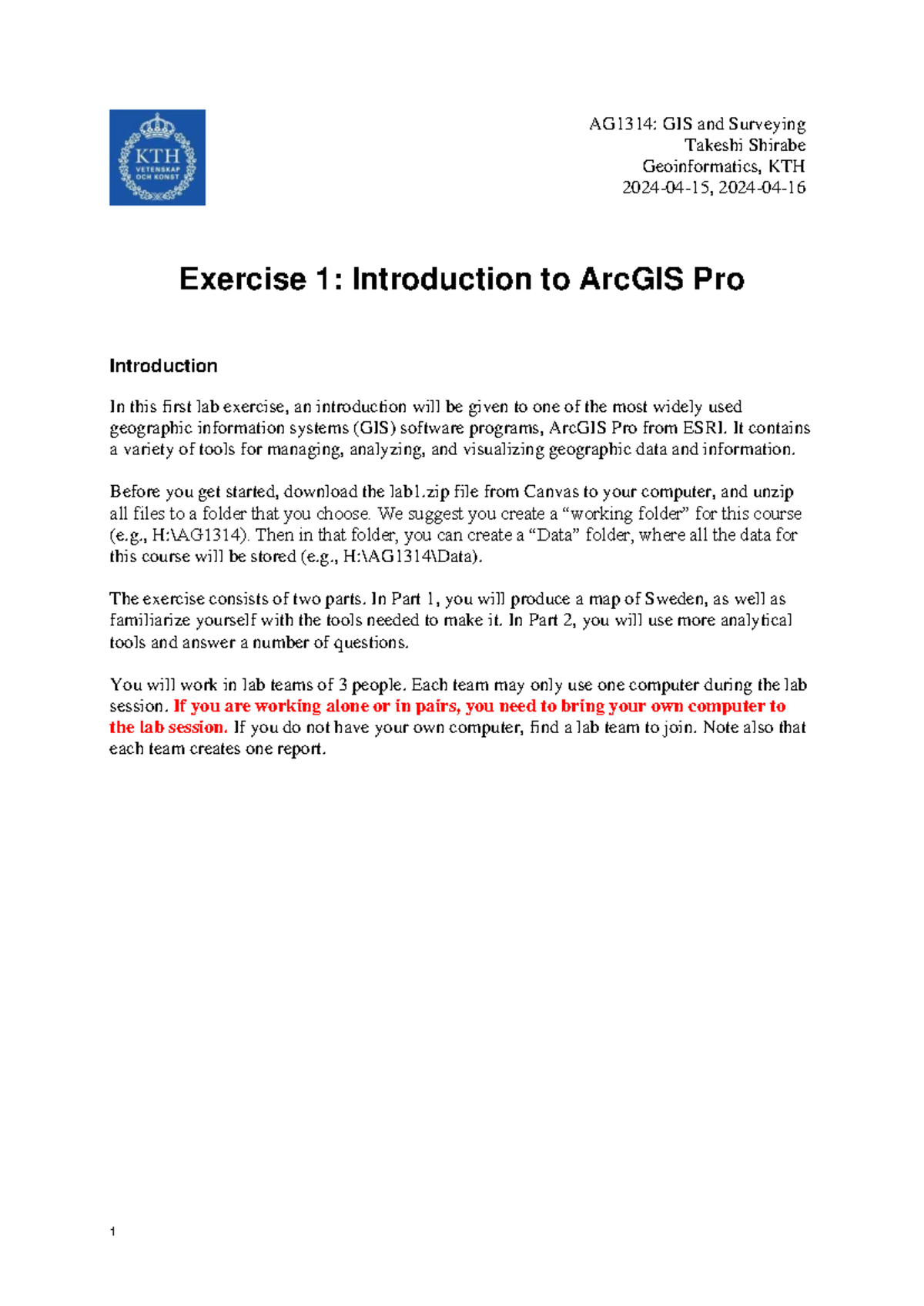 Lab 1: Intro to ArcGIS Pro - AG1314 GIS and Surveying Essentials - Studocu