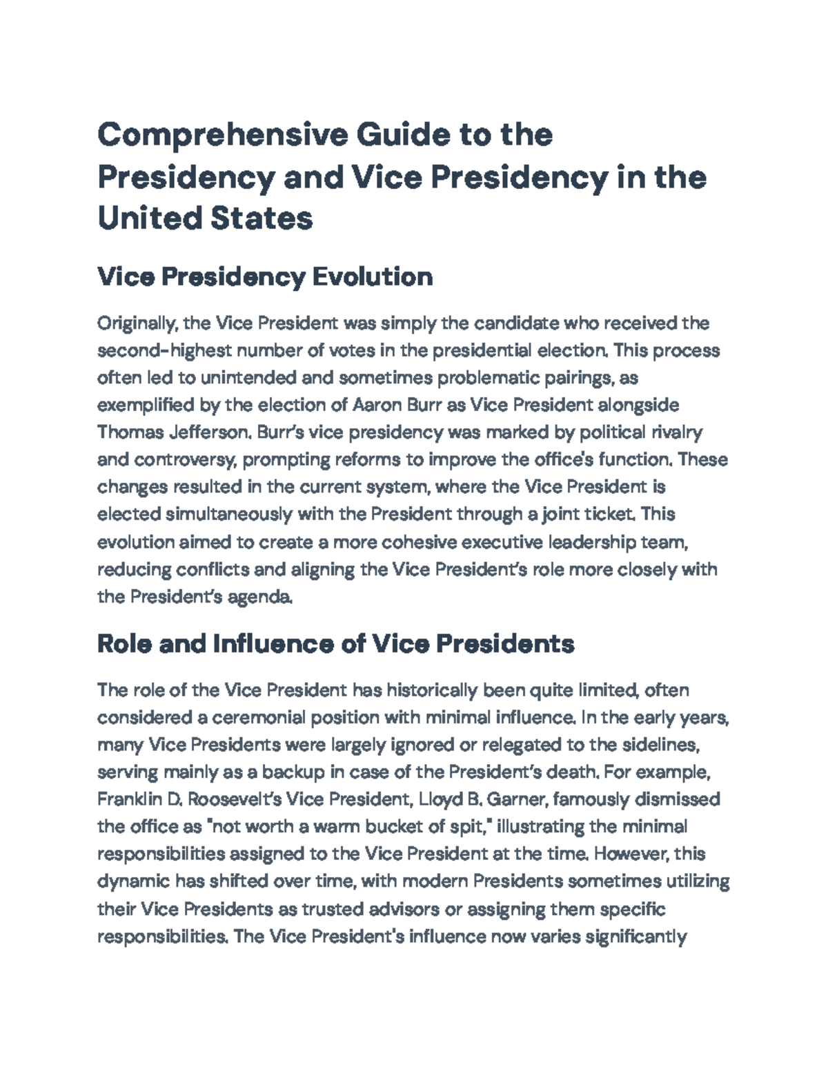 Comprehensive Overview of the U.S. Presidency & Vice Presidency - Studocu