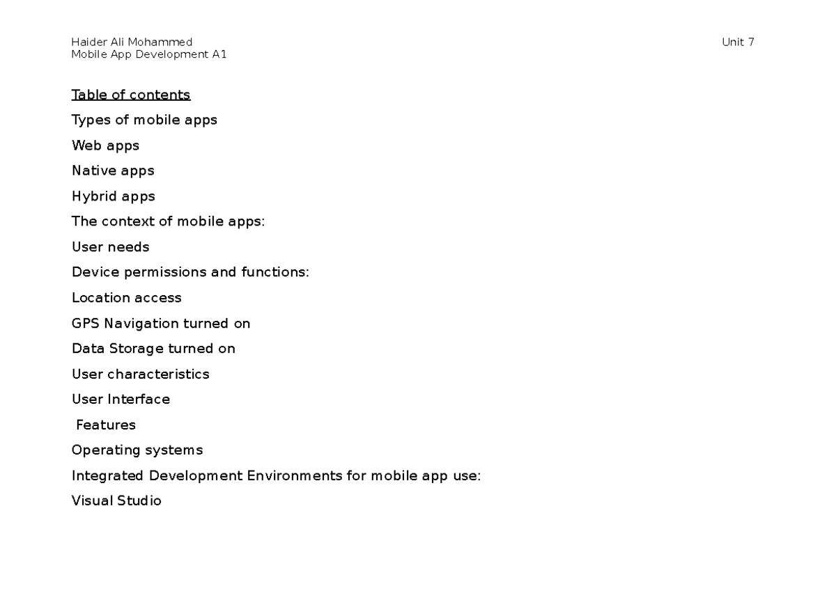 Mobile Apps Development A Assignment 1 On App Types And Features Studocu