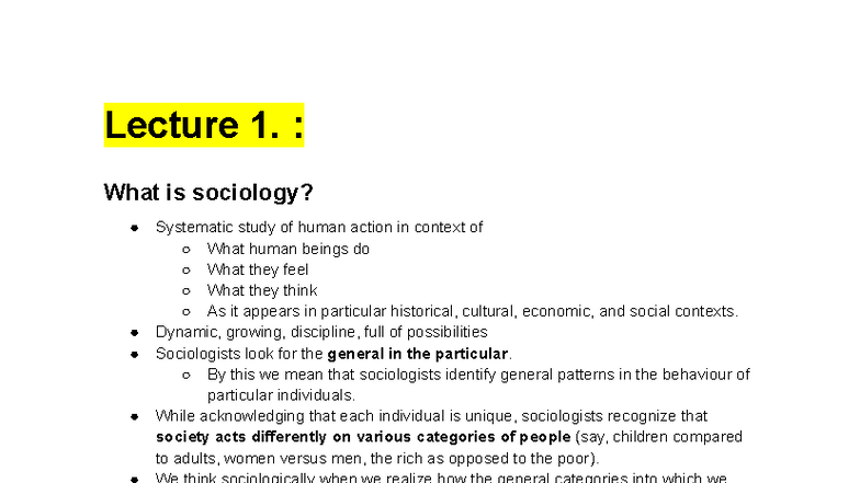 SOC100H1 Lecture Notes: Introduction to Sociology and Language ...
