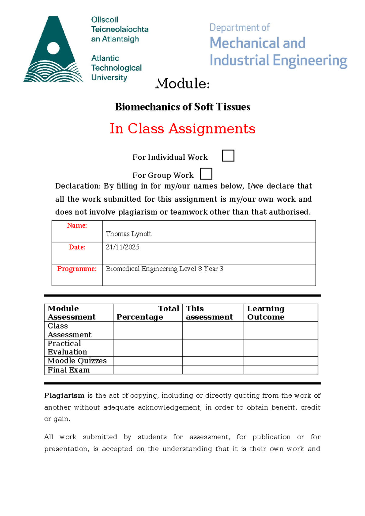 Lab 2 Report: Biomechanics of Soft Tissues - Individual & Group Work ...