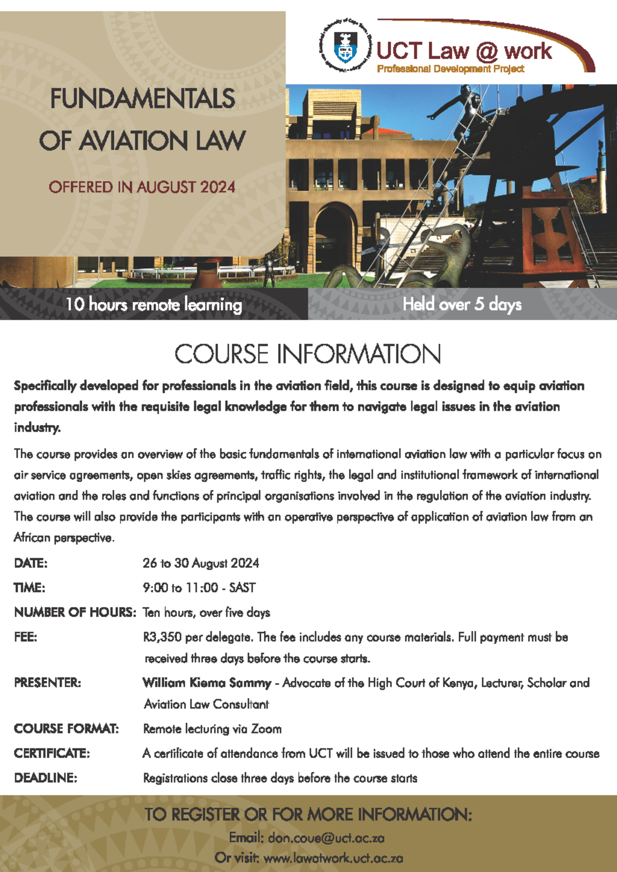 UCT Fundamentals of Aviation Law Course (Aug 2024) - 10 hrs Remote ...