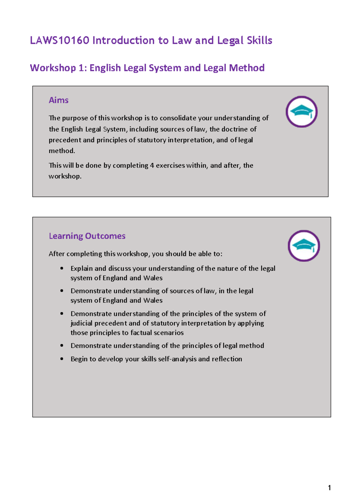 LAWS10160 Workshop 1: English Legal System & Legal Method Overview ...