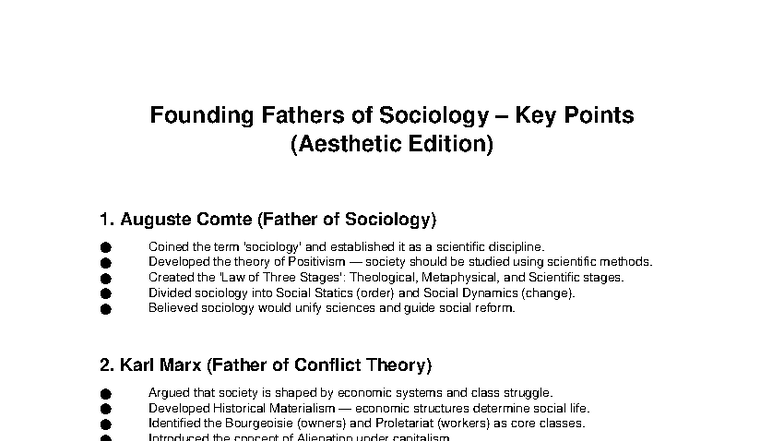Founding Fathers of Sociology: Key Concepts & Theories - Studocu