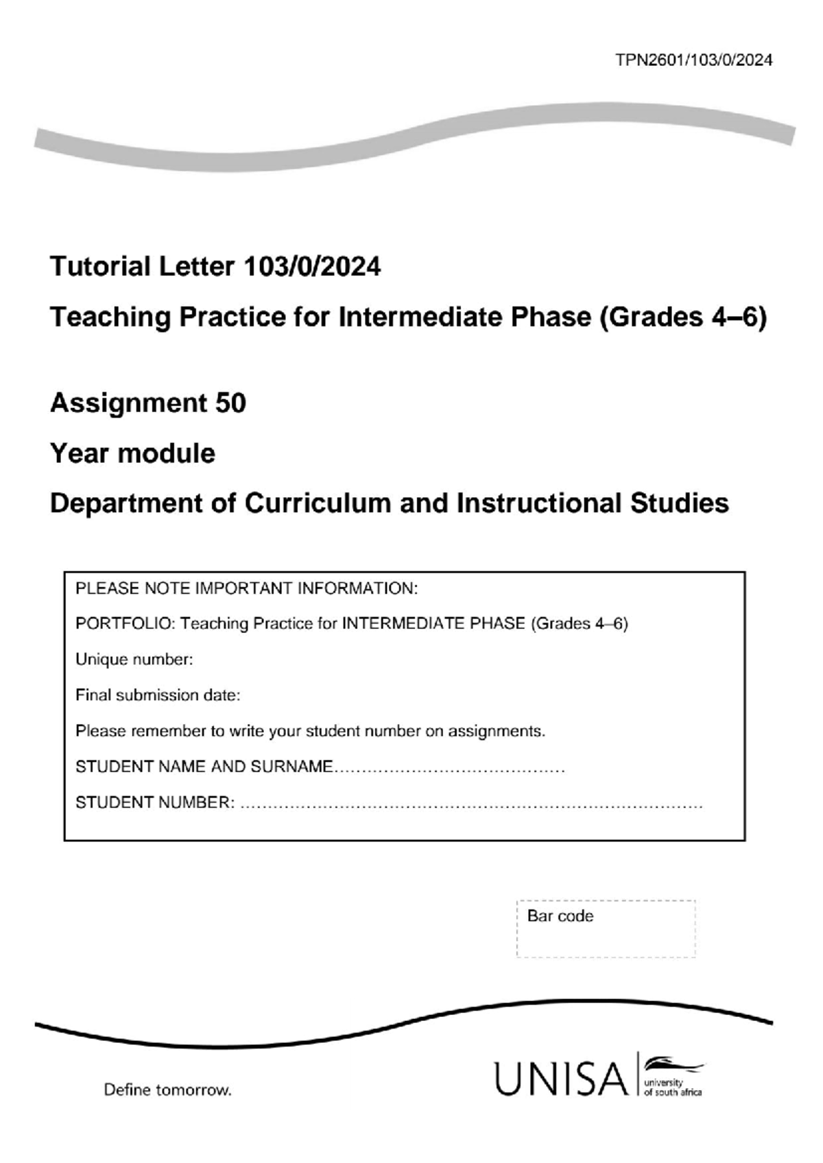 Teaching Practice Portfolio for Intermediate Phase (TPN2601) - Studocu