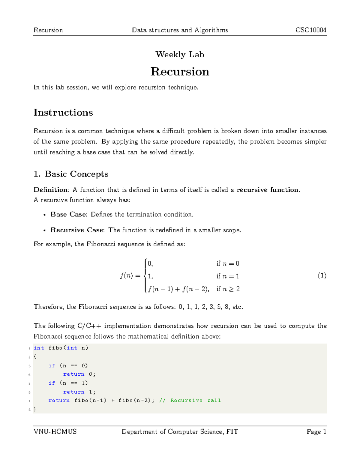 Lab 2 - Recursion Techniques and Exercises (CS101) - Studocu