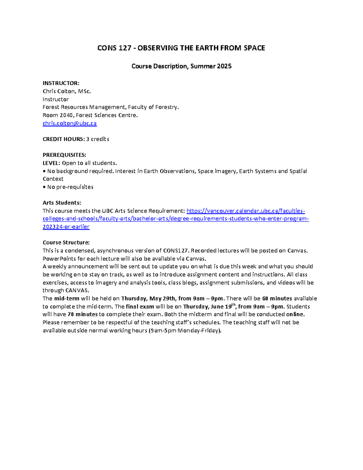 CONS 127 Syllabus: Observing Earth from Space - Summer 2025 - Studocu