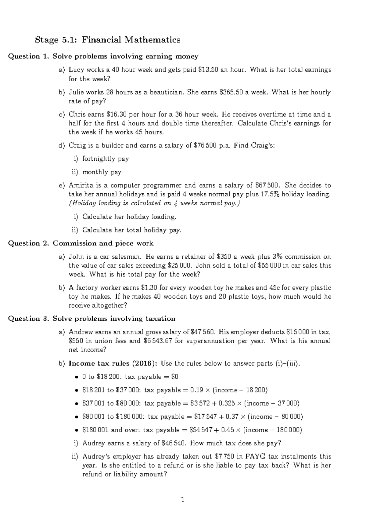 Topic Test Practice Questions - Financial Maths Yr 10 - Studocu
