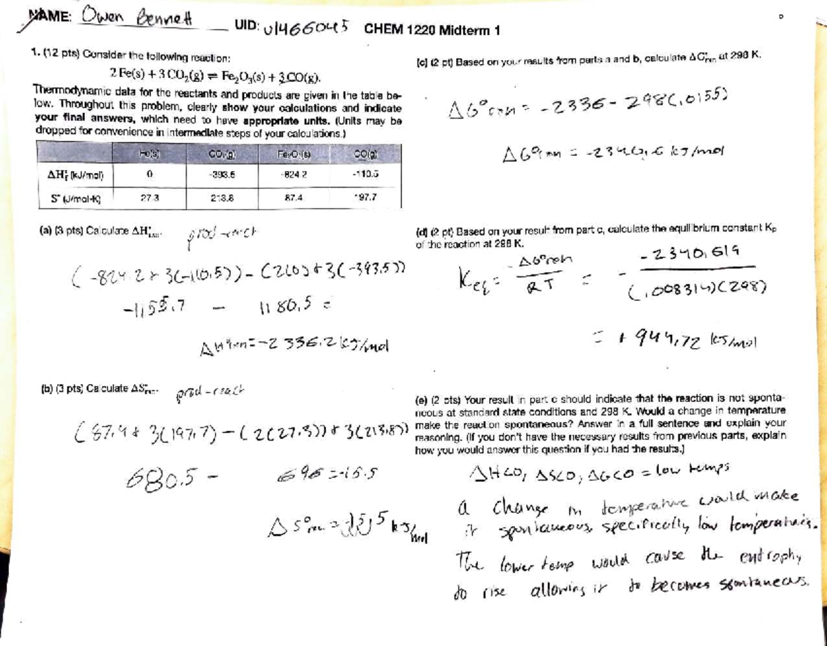 CHEM 1220 Midterm 1 Exam Review - Studocu
