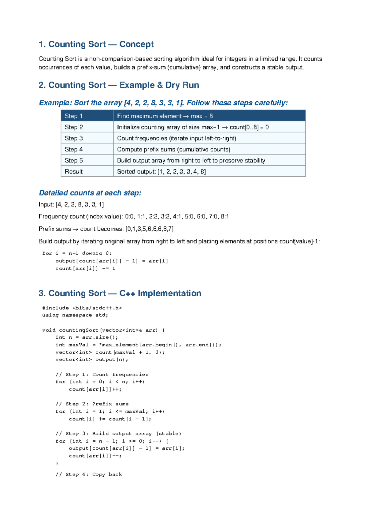 Counting Sort and Radix Sort Concepts and Implementation - Studocu