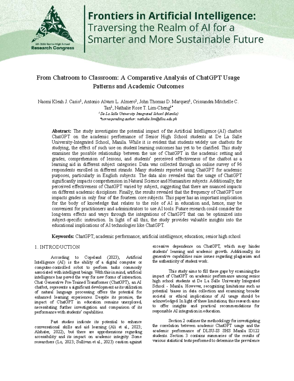 ChatGPT Usage Patterns and Academic Outcomes: A Study for SHS ID122 ...